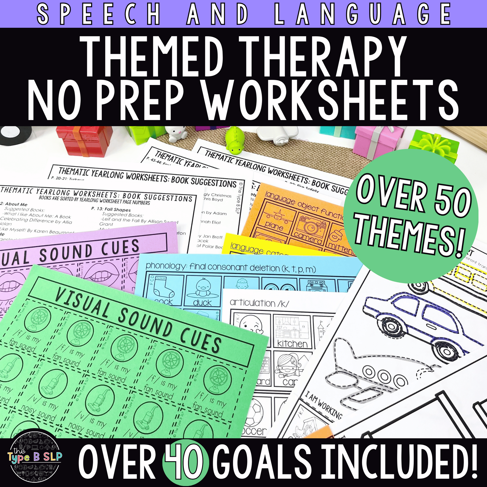 Yearlong No Prep Themed Worksheets for Speech Therapy PART 1: Themed T ...