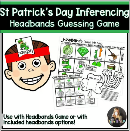 St Patrick's Day Speech Therapy Headbands Game Companion: Inference Ga ...