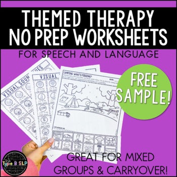 FREE SAMPLE No Prep Themed Worksheets for Speech Therapy – The Type B SLP