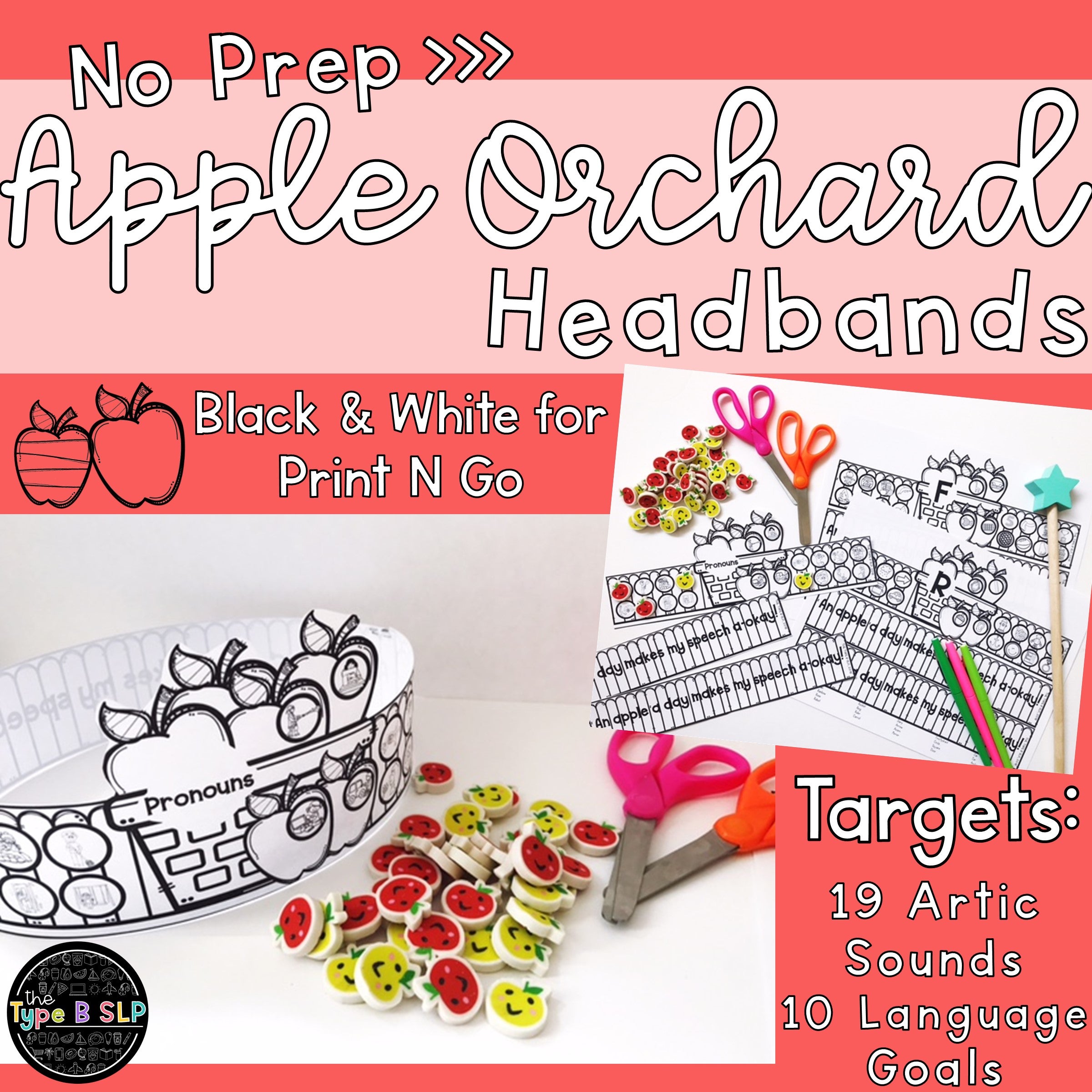 Apple Articulation & Language Headbands for Speech Therapy: One Page C ...